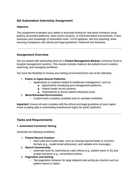 Qa Automation Internship Assignment Pdf Automation Selenium Software
