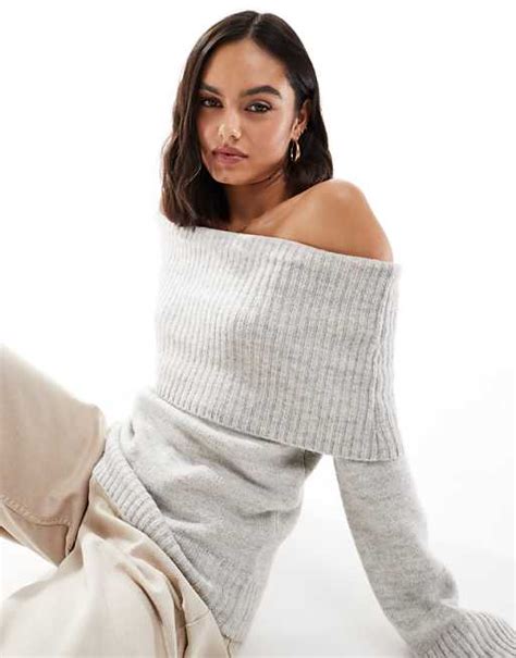 Cottonon Luxe Off Shoulder Pullover In Grey Asos