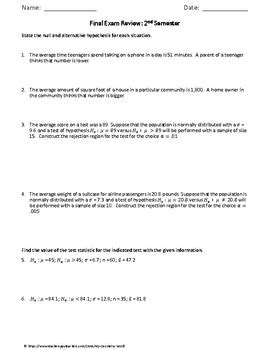 Statistics Final Exam Review 2nd Semester Final Exam Review TpT