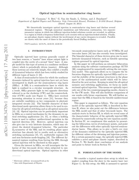Pdf Optical Injection In Semiconductor Ring Lasers