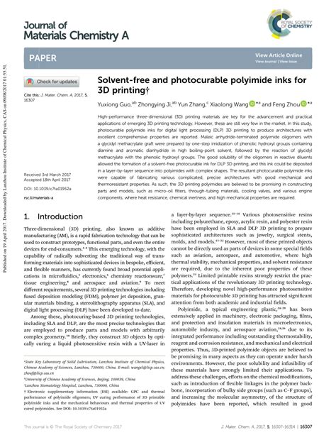 Pdf Solvent Free And Photocurable Polyimide Inks For 3d Printing