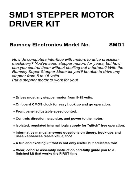 ramsey smd1 stepper motor driver pdf electric motor printed
