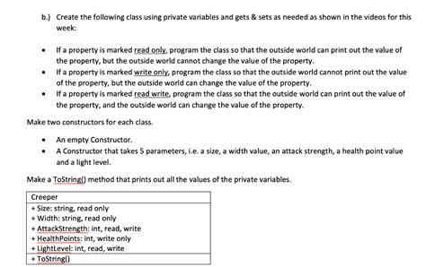solved b create the following class using private