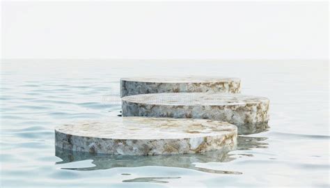 In This Image A Series Of Concrete Steps Appears To Be Levitating Above A Body Of Water Stock