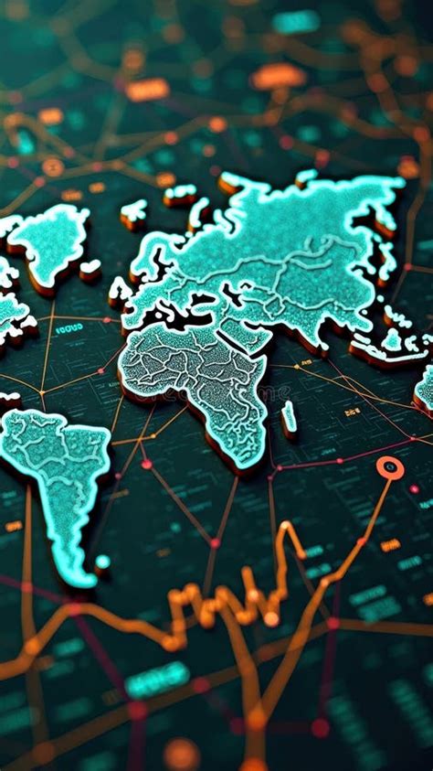 Digital World Map With Network Connections And Data Visualization Stock