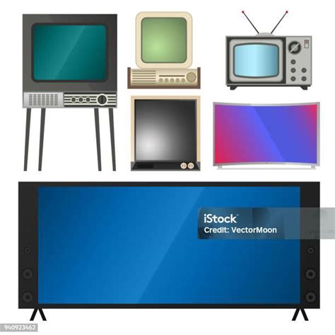 Tv 벡터 스크린 Lcd 모니터와 노트북 태블릿 컴퓨터 복고풍 서식 파일이 전자 기기 Tv Infographic 화면 벡터 일러스트 레이 션을 표시 하는 기술 디지털 장치