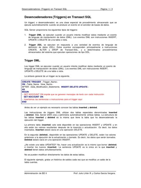 Teoria 2 Desencadenadores Triggers Pdf Sql Modelo De Datos
