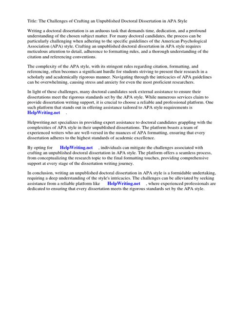 Unpublished Doctoral Dissertation Apa Style Pdf Citation Thesis