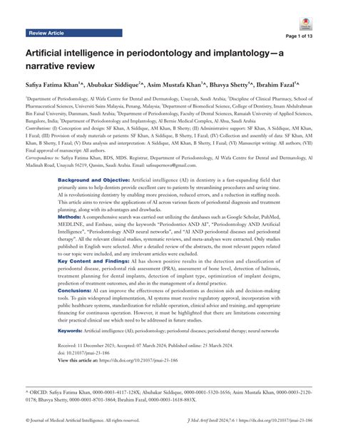 Pdf Artificial Intelligence In Periodontology And Implantology—a Narrative Review