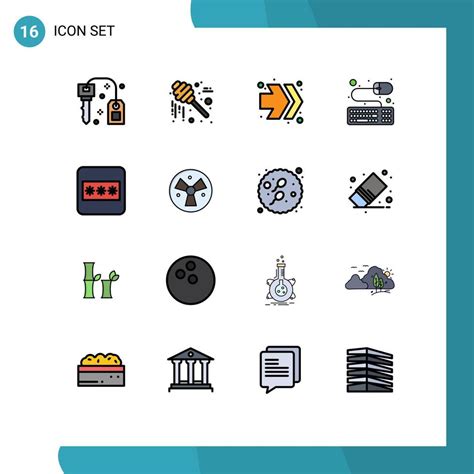 Set Of 16 Vector Flat Color Filled Lines On Grid For Radiation Layout