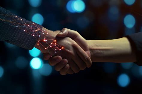 Premium Photo Closeup Of A Handshake Between Technology Generative Ai