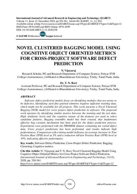 pdf novel clustered bagging model using cognitive object oriented