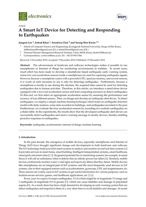 PDF A Smart IoT Device For Detecting And Responding To Earthquakes