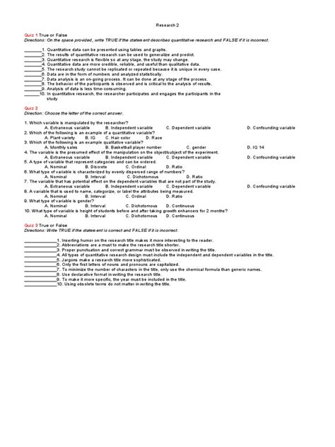 Quizzes In Research Pdf Level Of Measurement Dependent And