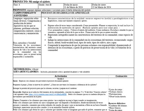 Proyecto Mi Amigo El Ajolote Pdf