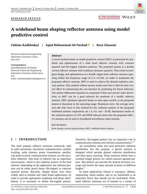 Pdf A Wideband Beam Shaping Reflector Antenna Using Model Predictive Control