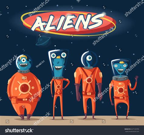 Friendly Aliens Cartoon Vector Illustration Stock Vector Royalty Free