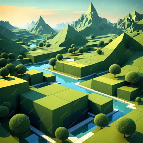 Premium Photo Abstract Geometric Landscape With Trees And River