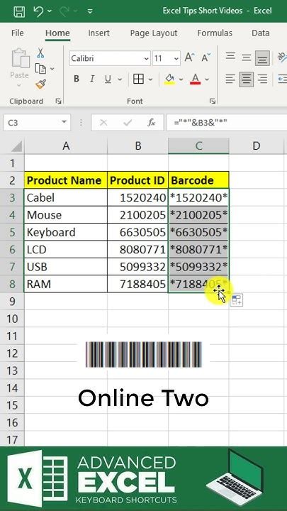 Barcode In Ms Excel How To Add Barcode In Ms Excel Excel Barcode Exceltips Youtube