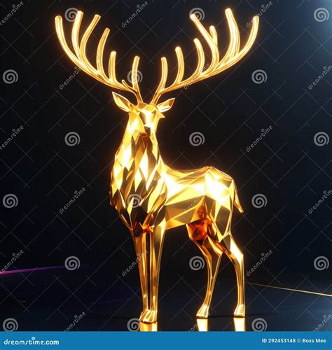 3d rendering of golden elk statue on dark background with lights ai