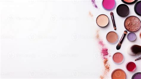 Assorted Cosmetics And Brushes On White Background 45382408 Stock