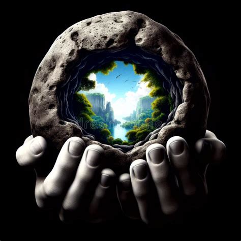 Small Boulder With Hidden World Inside Stock Illustration Illustration Of Enerative Fantasy