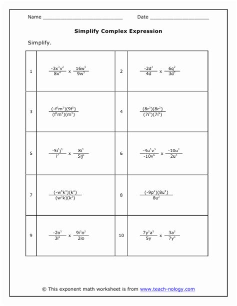 50 Simplify Exponential Expressions Worksheet Chessmuseum Template Library