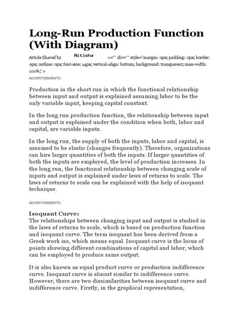 Long Run Production Function With Diagram Isoquant Curve Pdf Production Function Long