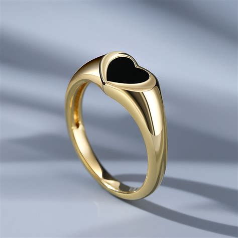 Jeulia Small Black Heart Signet Sterling Silver Ring Jeulia Jewelry