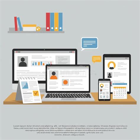 Workspace With Several Digital Devices A Desktop Computer Laptop Tablet Stock Illustration