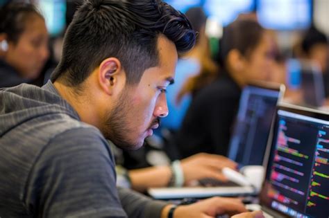 A Shot Of Hackathon Participants Intensely Working On Their Laptops