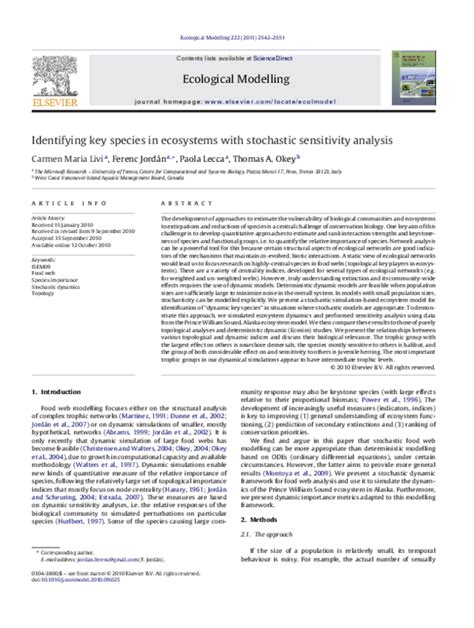 Pdf Identifying Key Species In Ecosystems With Stochastic Sensitivity