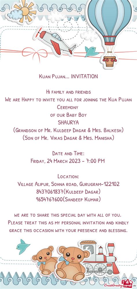 Grandson Of Mr Kuldeep Dagar And Mrs Balkesh Free Cards