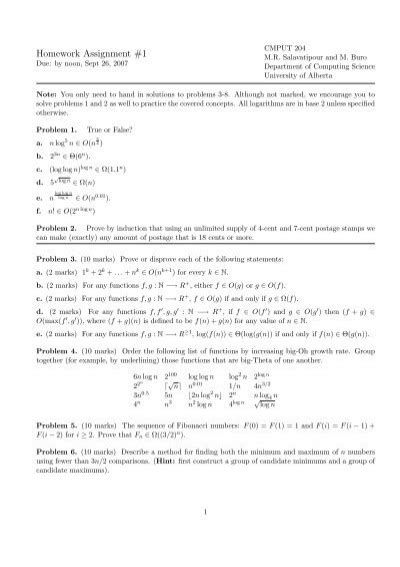 Homework Assignment 1 Department Of Computing Science