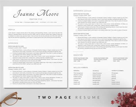 Professional Two Page Resume Template Support Worker Resume Feminine
