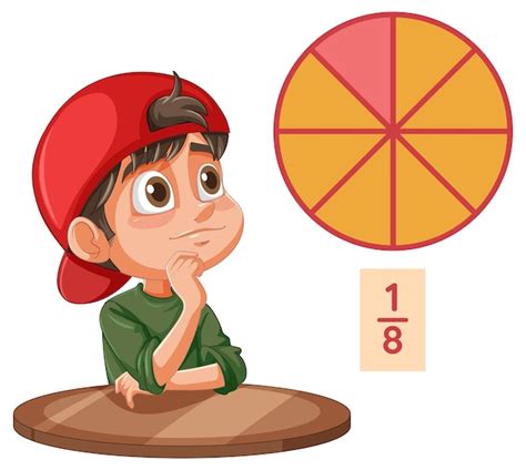 아이 가 파이 차트 를 사용 하여 분수 를 배우는 것 무료 벡터