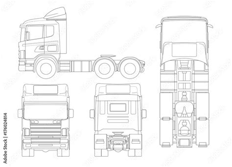 Truck Tractor Or Semi Trailer Truck In Outline Combination Of A Tractor