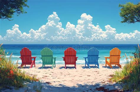 Tropical Beach Art Featuring Vibrant Lifeguard Chairs Perfect For