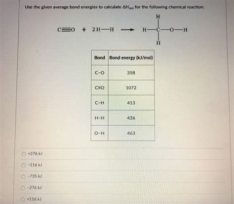 Solved Use The Given Average Bond Energies To Calculate