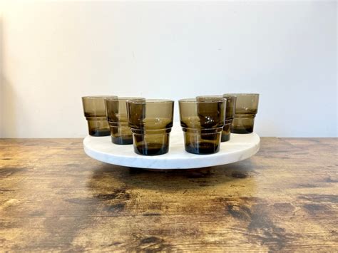 Vintage Vereco Stackable Smoke Juice Glasses Set Of 6 Mcm Brown Rocks