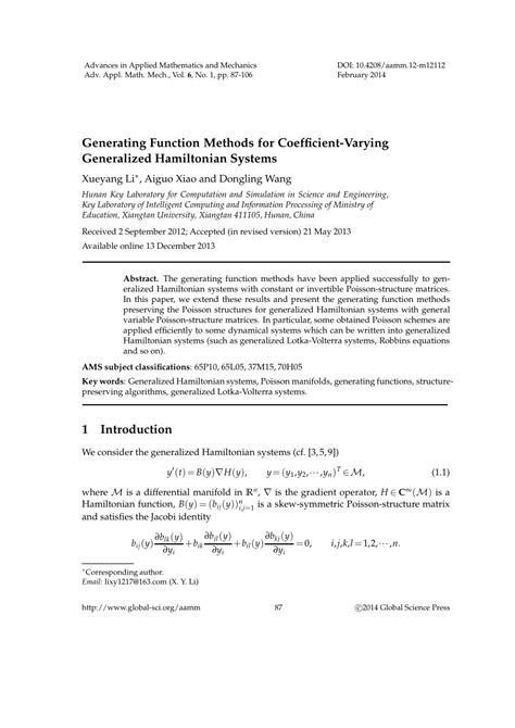 Pdf Generating Function Methods For Coefficient Varying Generalized
