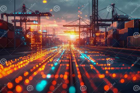 Digital Trade Interface With Data Streams Maps And A Port Scene Blending Physical And Digital