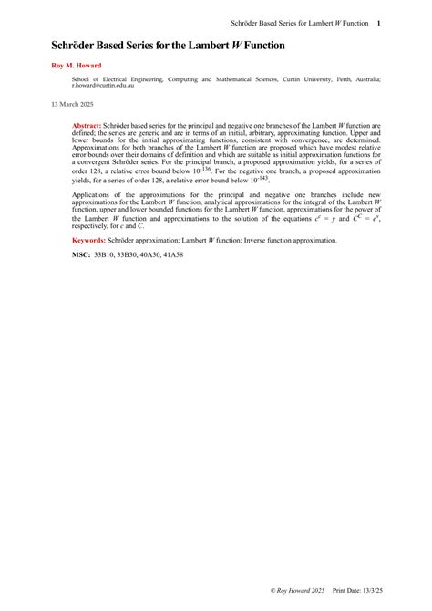 Pdf Schröder Based Series For The Lambert W Function