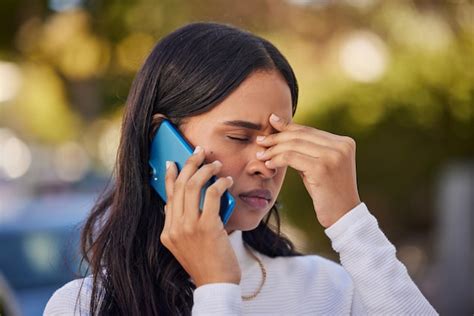 Premium Photo Black Woman Phone Call And Stress Worry Or Sad