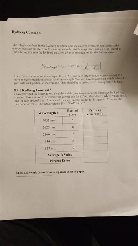 Solved Rydberg Constant The Integer Numbers In The Rydberg