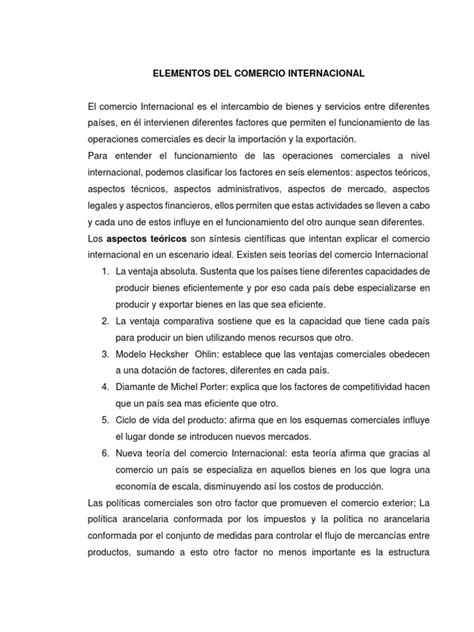 Elementos Del Comercio Internacional Pdf El Comercio Internacional