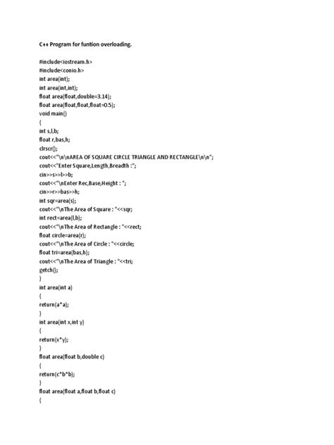 C Program For Funtion Overloading Pdf C Area