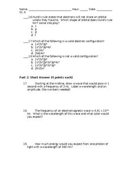 Chemistry Atomic Structure Test By Jake Spaude TPT