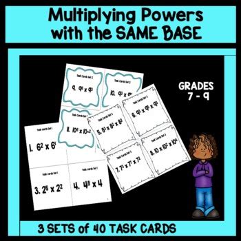 Multiplying Powers With The Same Base 3 Sets Of Task Cards Grades 7 9