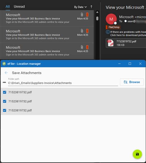 bulk save email attachments from multiple emails efiler